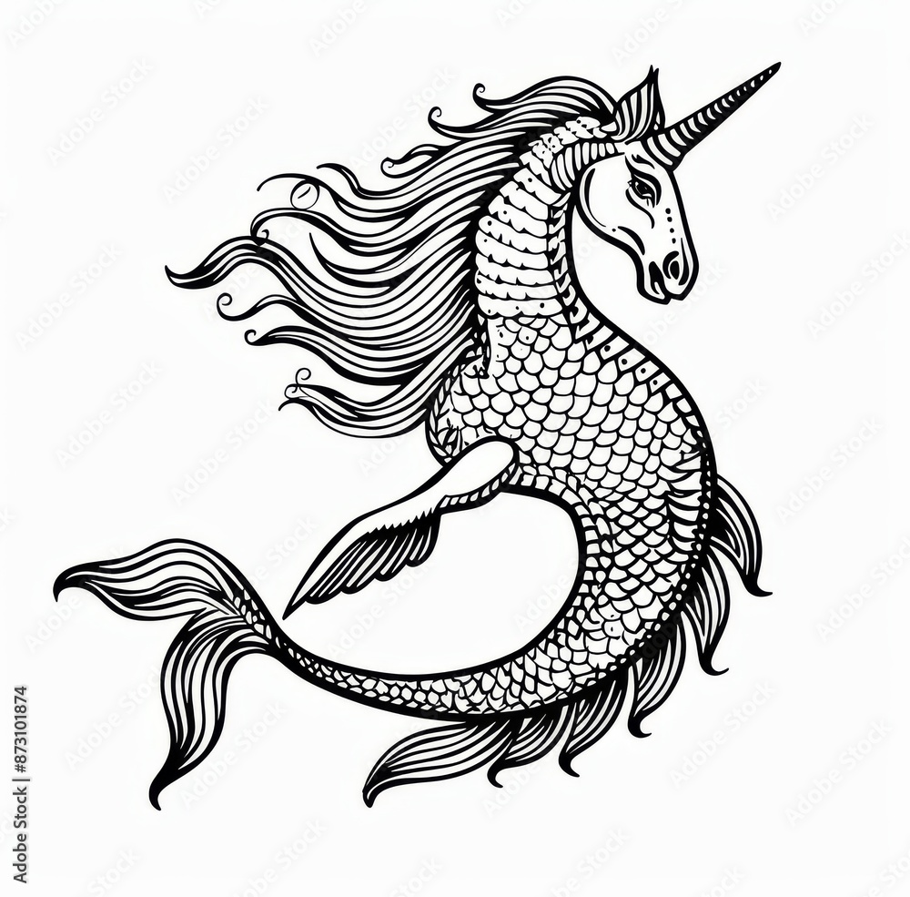 Symbol of horse dragon with fish or mermaid tail for medieval heraldry ...