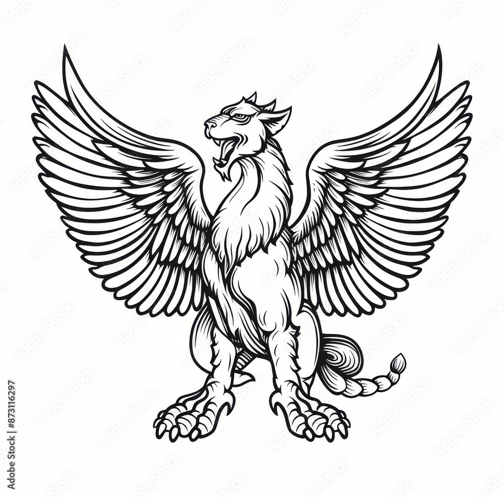 Medieval gryphon coat of arms illustration. Hand drawn heraldic gryphon ...