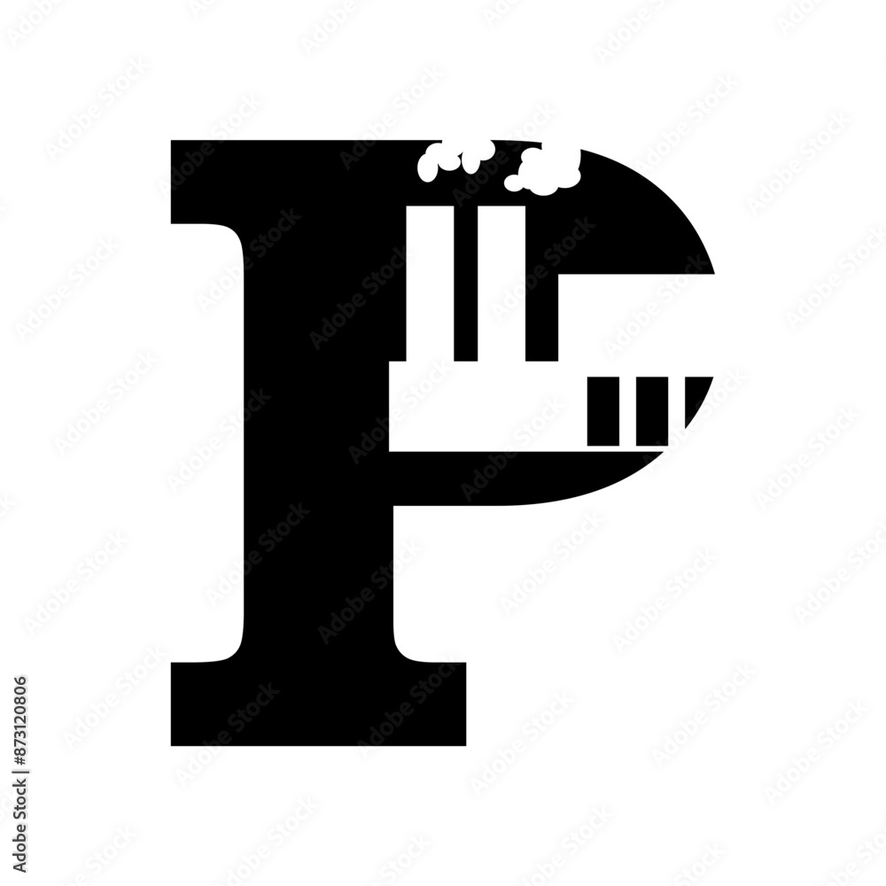 Vector graphic of the initial p logo of a factory building blend. This ...