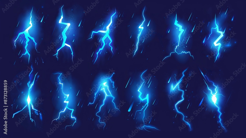 Lightning effect in a cartoon. Vector illustration set featuring ...