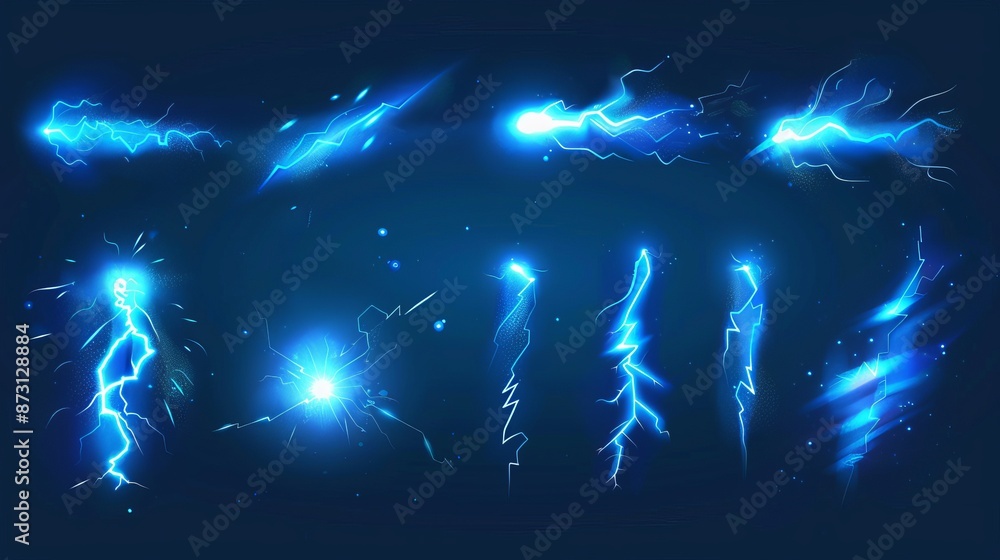 Lightning effect in a cartoon. Vector illustration set featuring ...