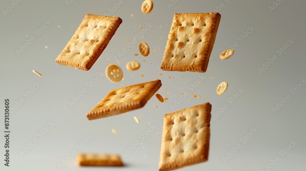 Golden crispy cracker, butter square that falls in midair Butter ...