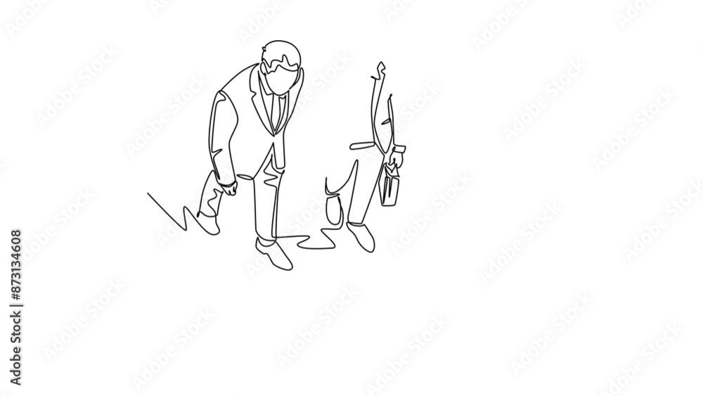 Self Drawing Animation Of Single Line Draw Top View Of Group Urban Commuters Walking Pass Over