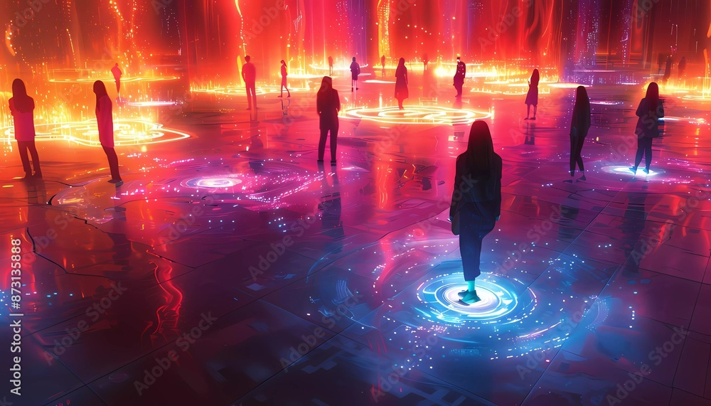 Data Dance, lively dance floor where streams of data and information ...