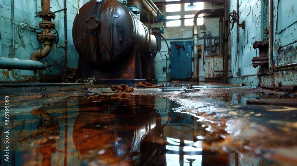 Oil leak Tank leaked oil absorbed into boiler room floor Available ...