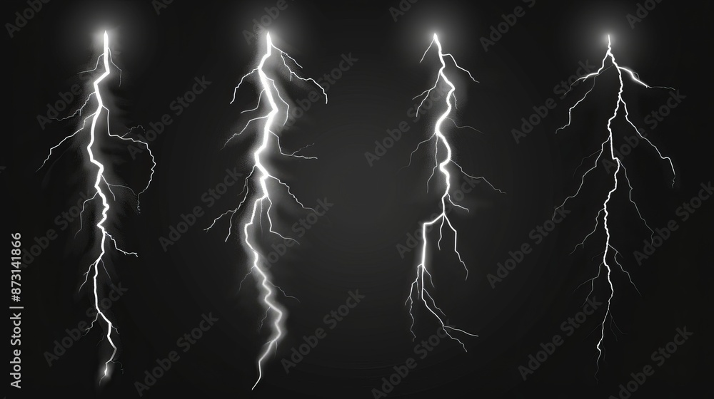 Vector illustration of a lightning strike bolt silhouettes sequence ...