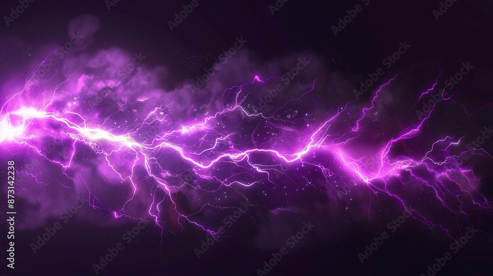 Purple thunderbolt strikes and lightning at night. Electric impact ...
