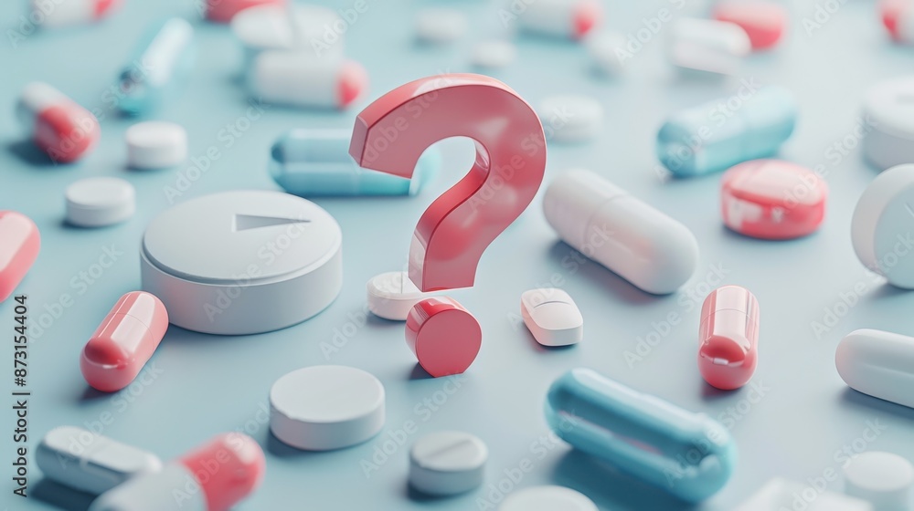 Medical supply with a big question mark symbol, intriguing and modern ...