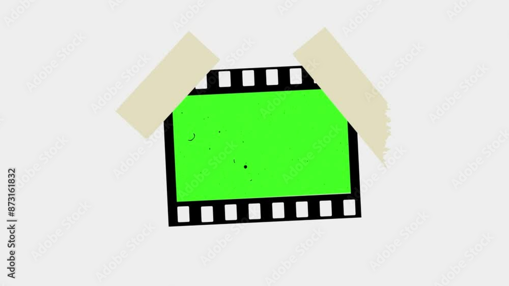 A vintage 35mm film frame with scratches, sprockets and dirt on a ...