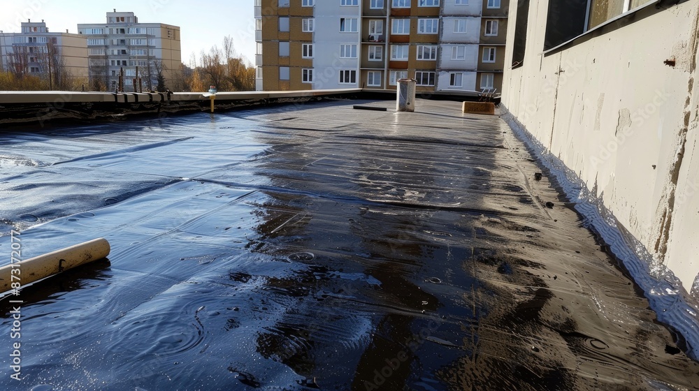 Waterproof coating applied on foundation and rooftop using bitumen ...