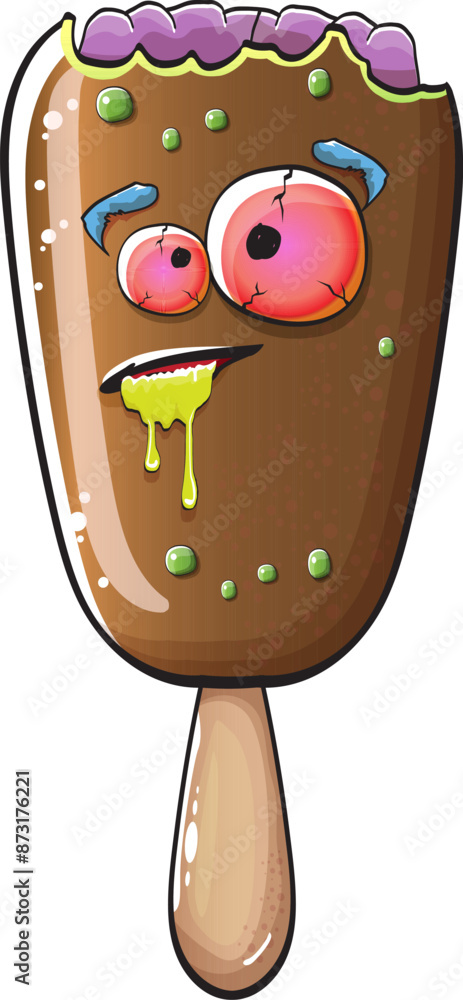 Vector Zombie chocolate ice cream with brain and red eyes isolated on ...