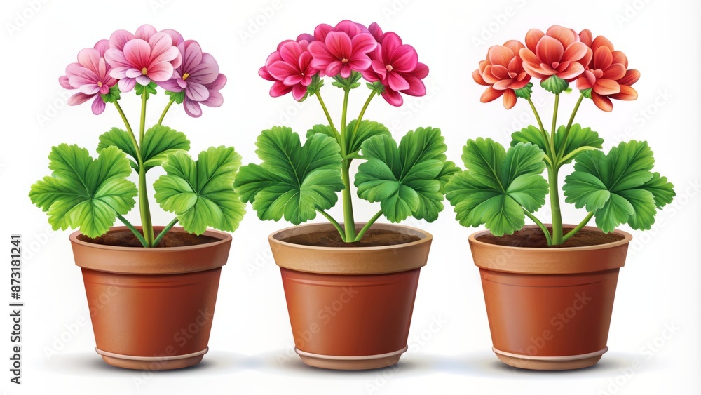 Vibrant vector illustration of geranium flower in pot showcasing growth ...