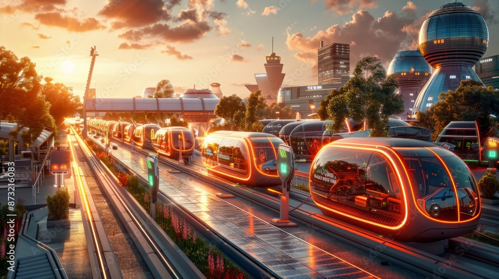 a hyperreal futuristic transportation system powered by renewable ...