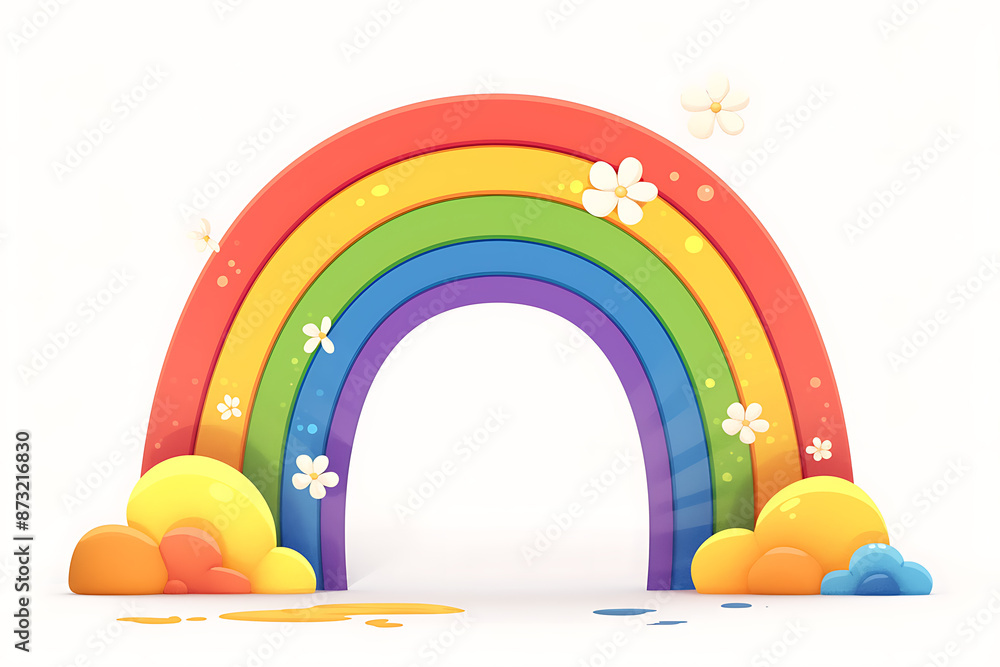 Cartoon rainbow rendered on a white background, featuring bright and ...