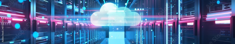 Futuristic Data Center with Vibrant Digital Clouds and Glowing Circuits ...