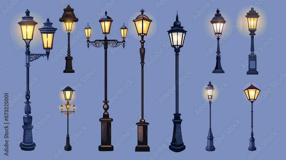 Urban outdoor lighting. Old streetlamp electric power, ornamental town ...