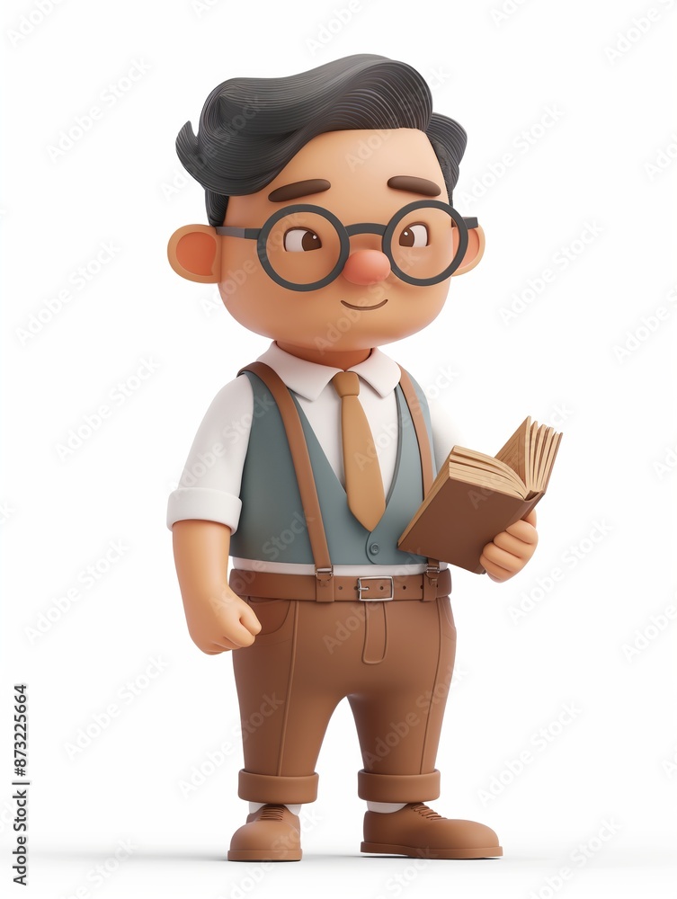 Librarian male, Full body character, 3D render illustration, Clip art ...