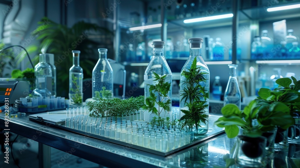 Biotech laboratory scene with scientists conducting experiments on ...