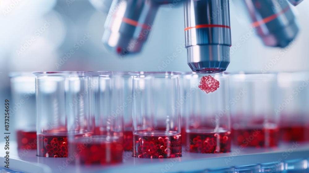 Microscopic view of pluripotent stem cells undergoing investigation in ...