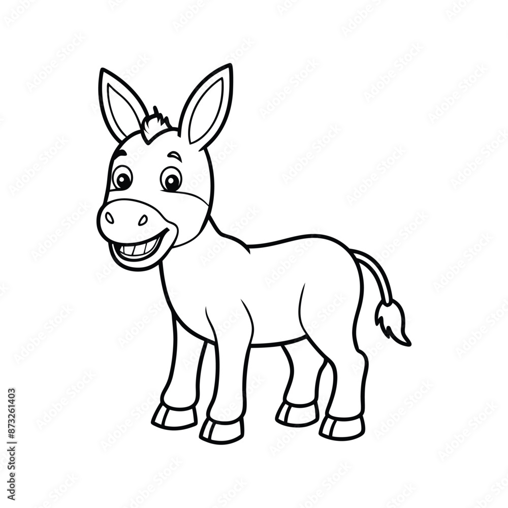 Cartoon happy donkey line art vector illustration Stock Vector | Adobe ...