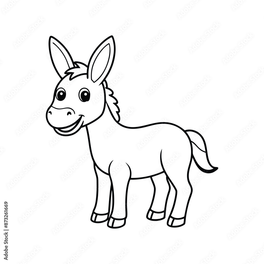 Cartoon happy donkey line art vector illustration Stock Vector | Adobe ...