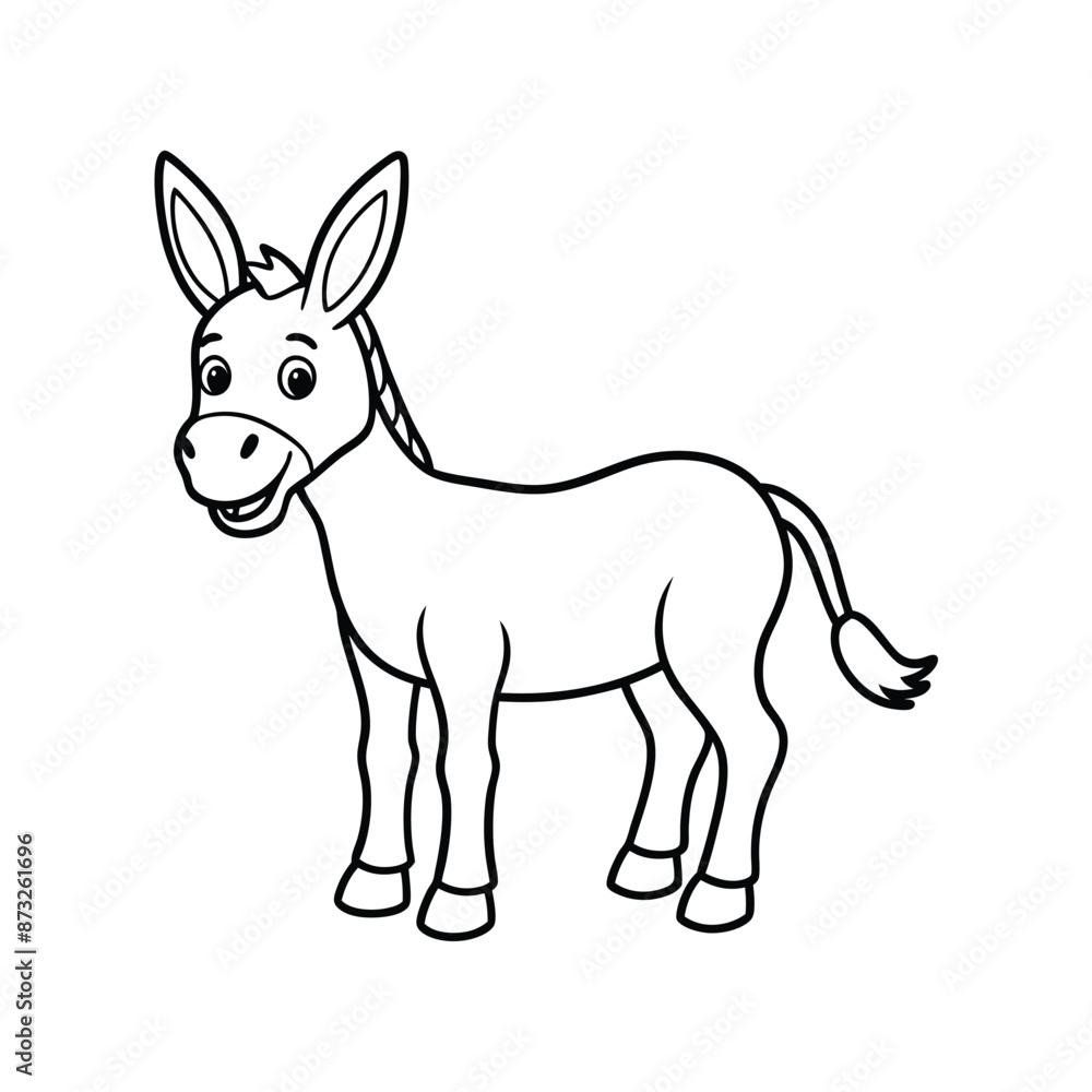 Cartoon happy donkey line art vector illustration Stock Vector | Adobe ...