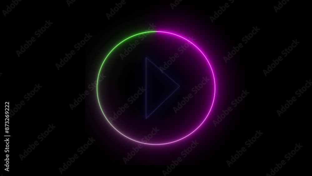 Play button icon. Neon shiny play button with neon circle. Neon glowing ...