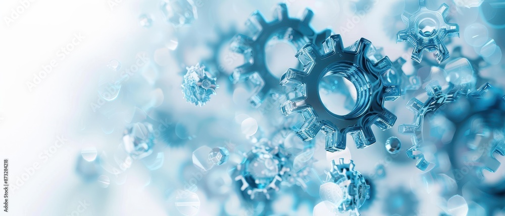 Transparent gears and cogs in the air representing organizational ...