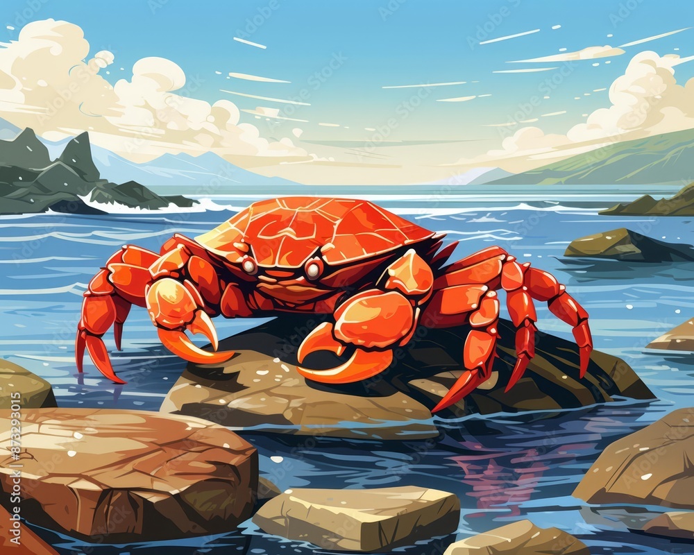Crab scuttling sideways flat design front view ocean theme animation ...