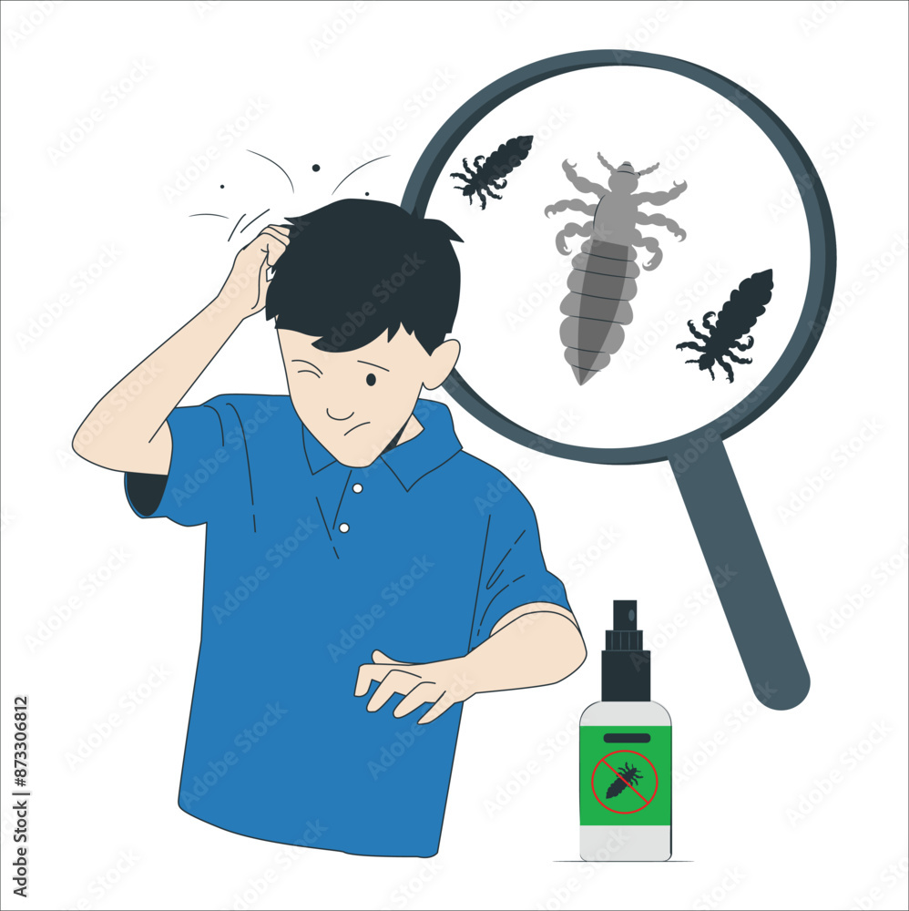 Pediculosis concept. Child with parasites, lice invasion. Hair louse ...