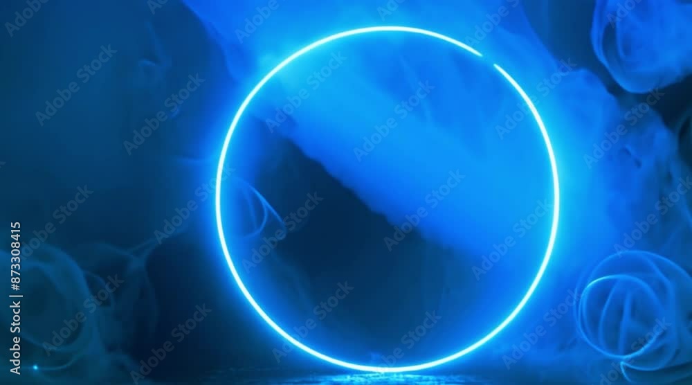 blue glass sphere and Render Neon circle rotation of frame with shining ...