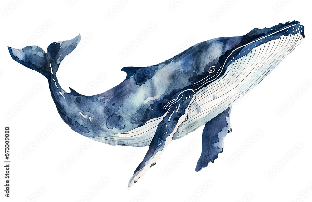 ภาพประกอบสต็อก Watercolor Humpback Whale. Illustration of big marine ...