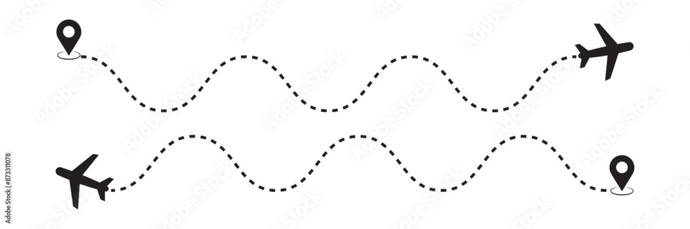Airplane path in a dotted line shape, Aircraft tracking. Airplane line ...