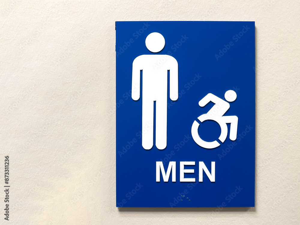 Mens public restroom sign on wall. Male bathroom signage including ...