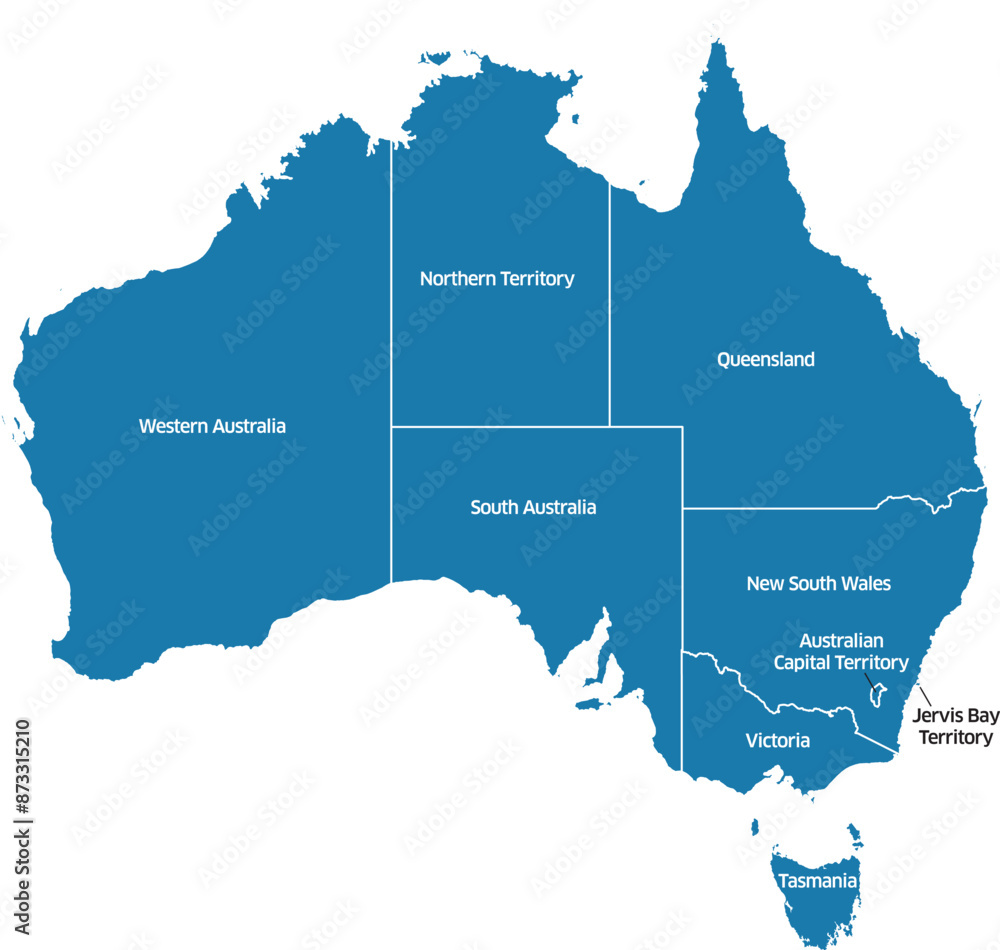 Editable vector map of Australia, including labeled states. Stock ...