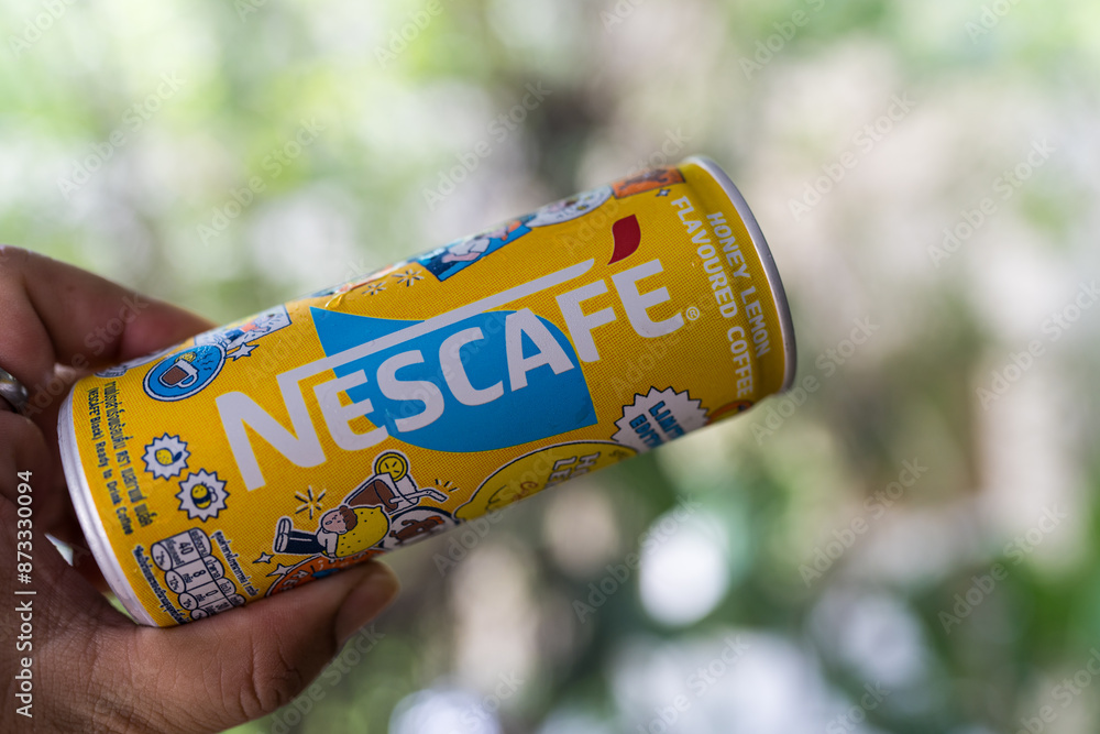 Bangkok, Thailand - July 5, 2024 : Nescafe instant coffee Honey Lemon, Limited edition can ...
