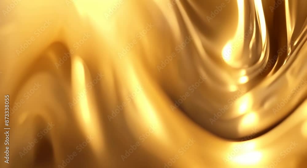 Flow of shiny golden liquid in slow motion Silky golden color animation ...