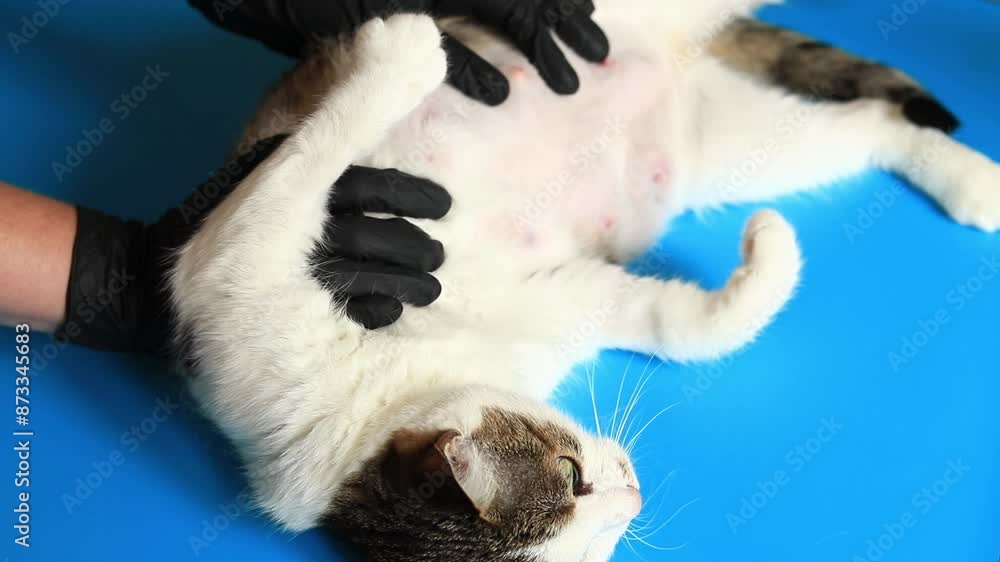 Stockvideon Mastitis in a cat. A doctor examines a cat’s mammary gland ...
