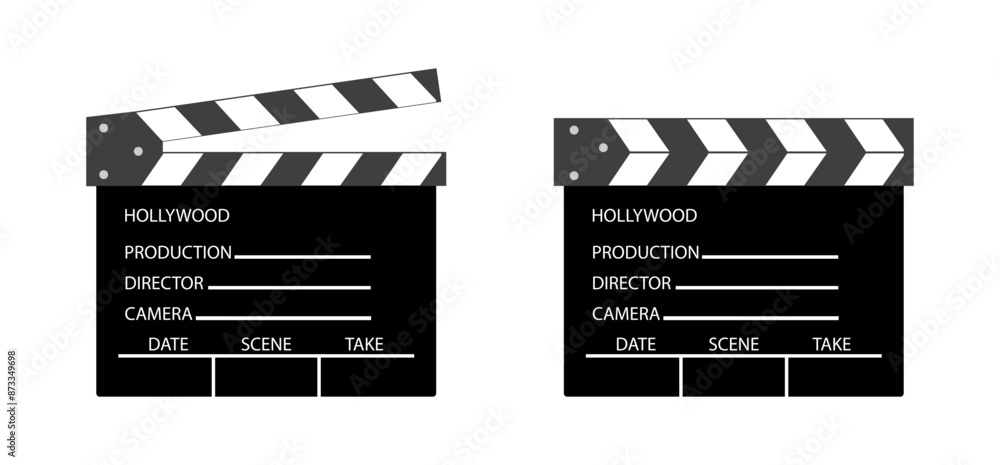 Clapper board vector icon set. Opened and closed movie clapper film ...
