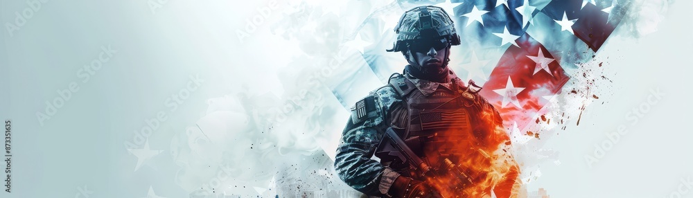 Powerful double exposure artwork depicting a gallant U.S. service ...