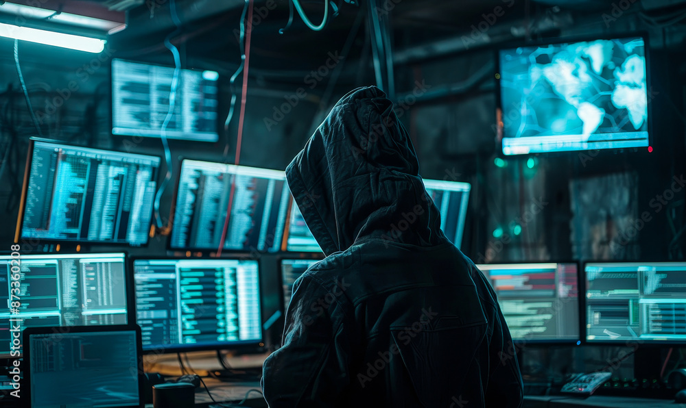 Hooded Hacker Breaking into Corporate Data Servers from Dark ...