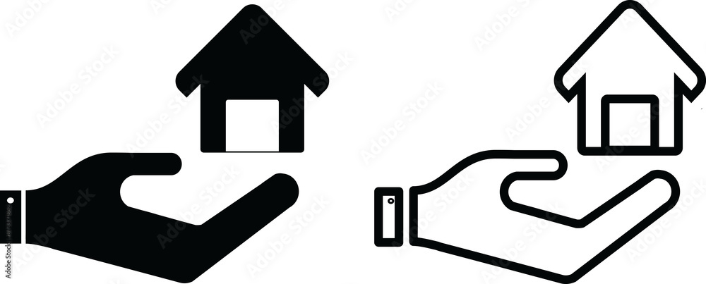 Hand Holding home Icon. Simple vector your hand giving home on ...
