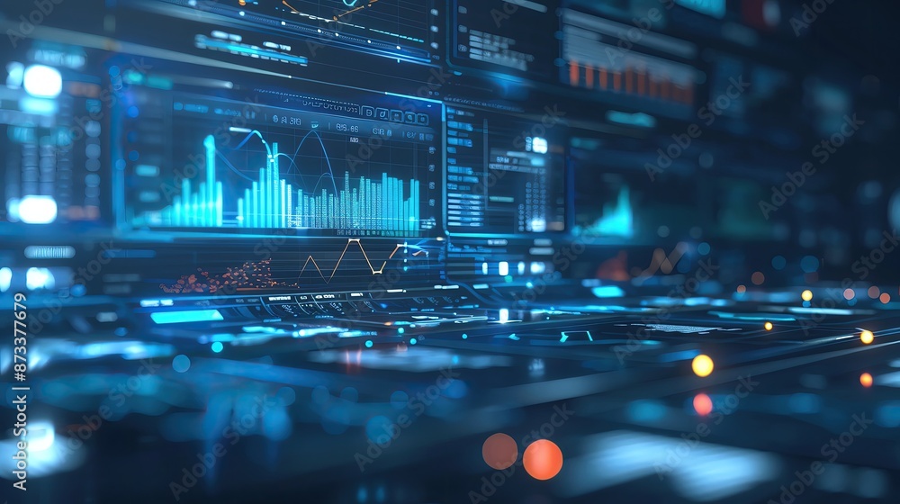 Futuristic data analysis dashboard with digital graphs and charts ...