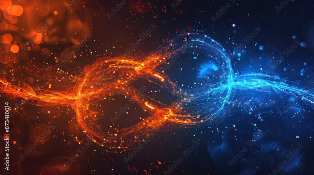 Abstract background of colliding fire and ice elements, symbolizing ...