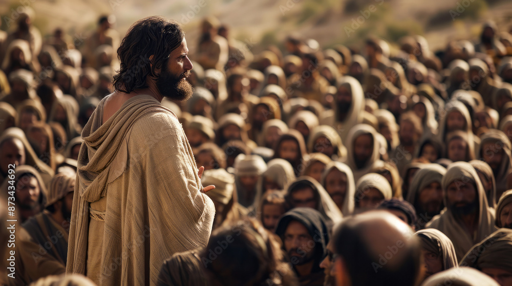 Historical figure addressing a crowd in ancient times Stock Photo ...