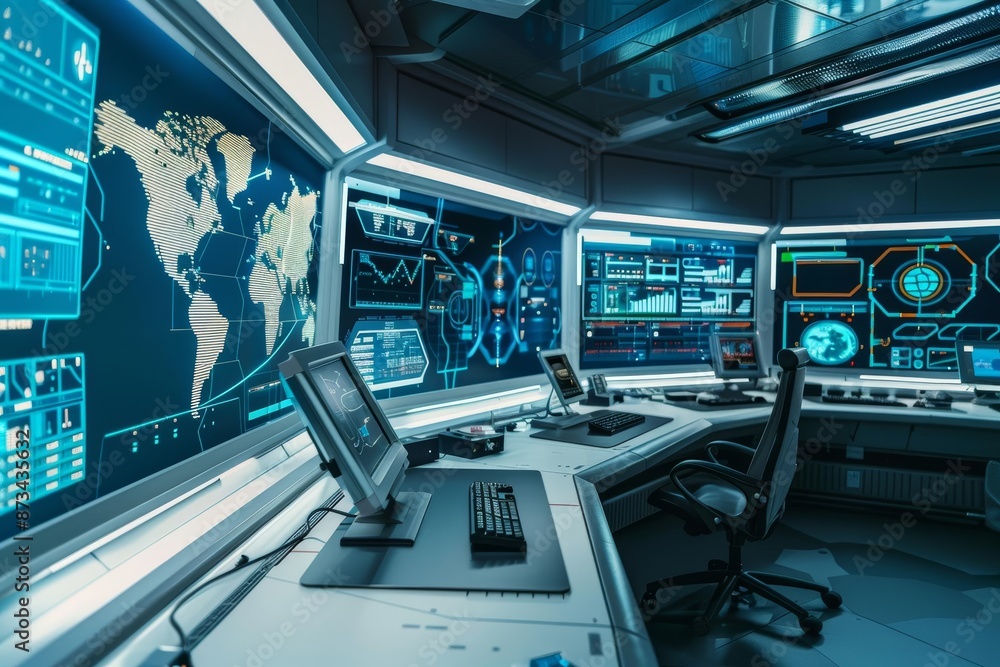 Automated control room managing space cargo, efficient handling systems ...