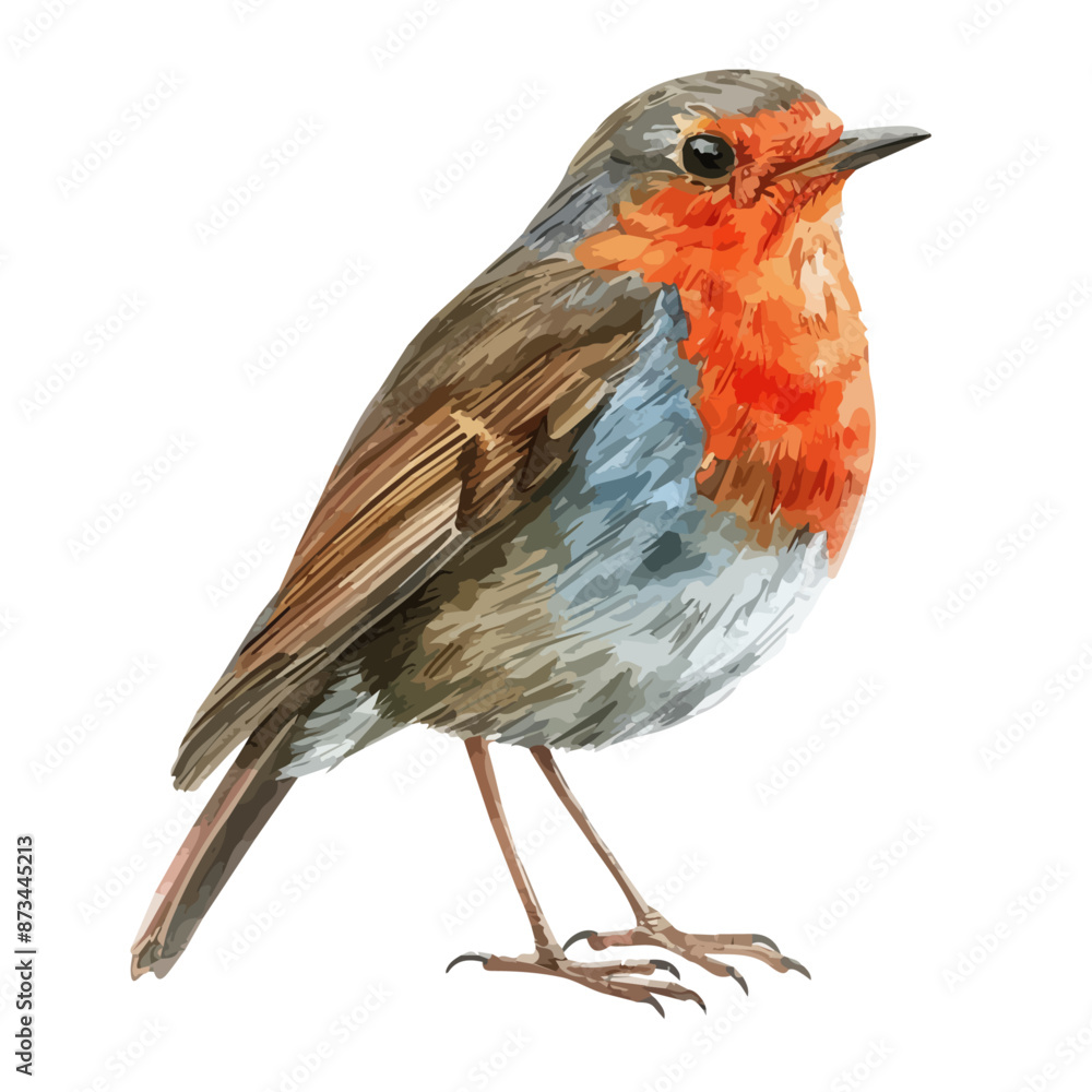 Watercolor Vector painting of a Robin bird, isolated on a white ...