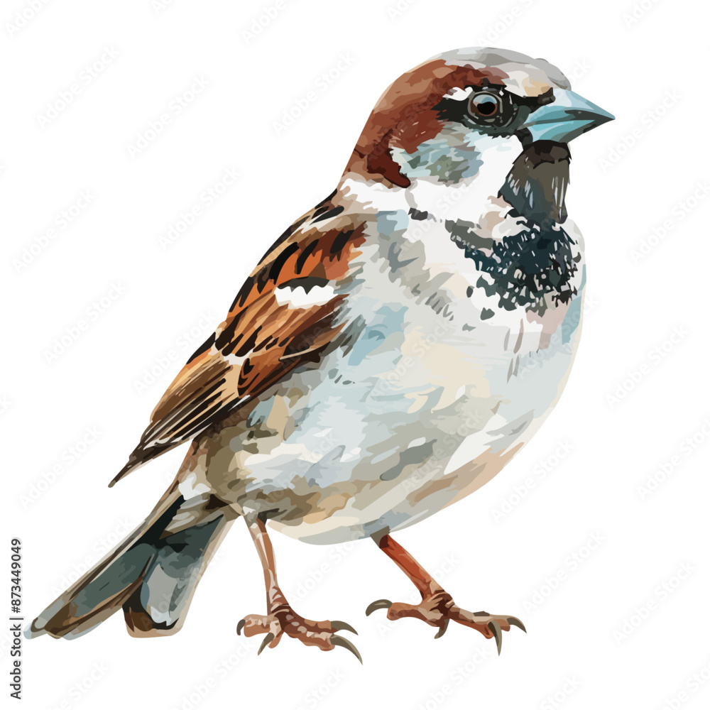 Watercolor Illustration of a Sparrow bird, isolated on a white ...