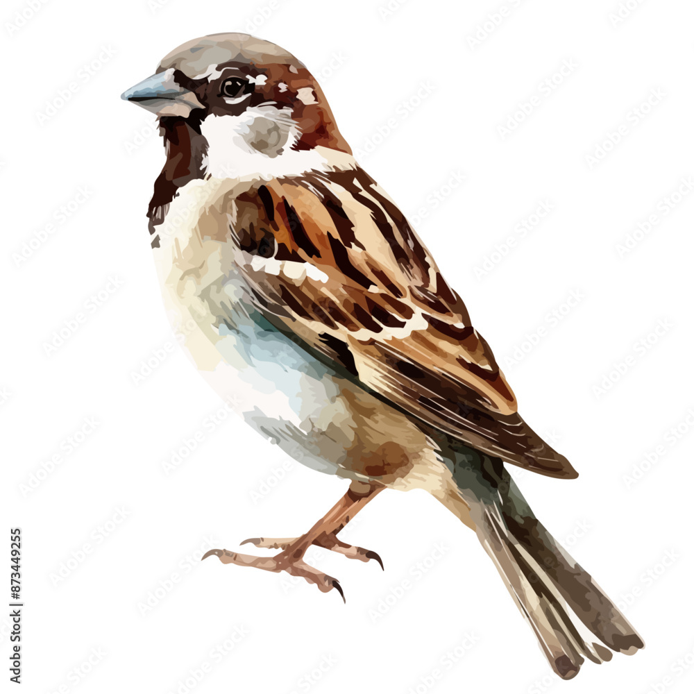 Watercolor Graphic of a Sparrow bird, isolated on a white background ...