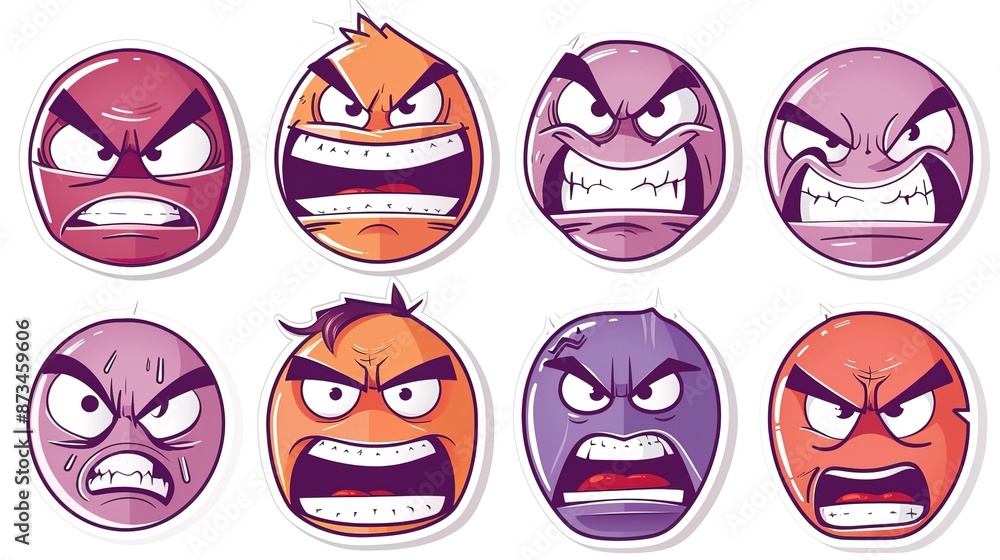 “Set of Cartoon Angry Faces - Expressive Emotion Icons Collection Stock ...